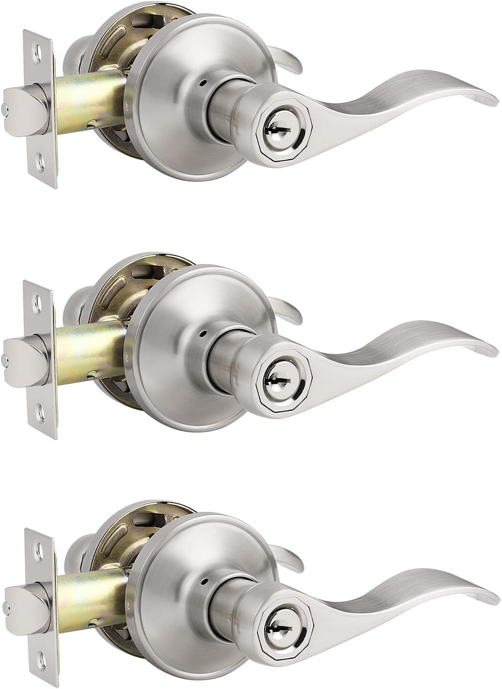 Amazon.com: Knobonly Keyed Alike Door Handles, Brushed Nickel Door ...