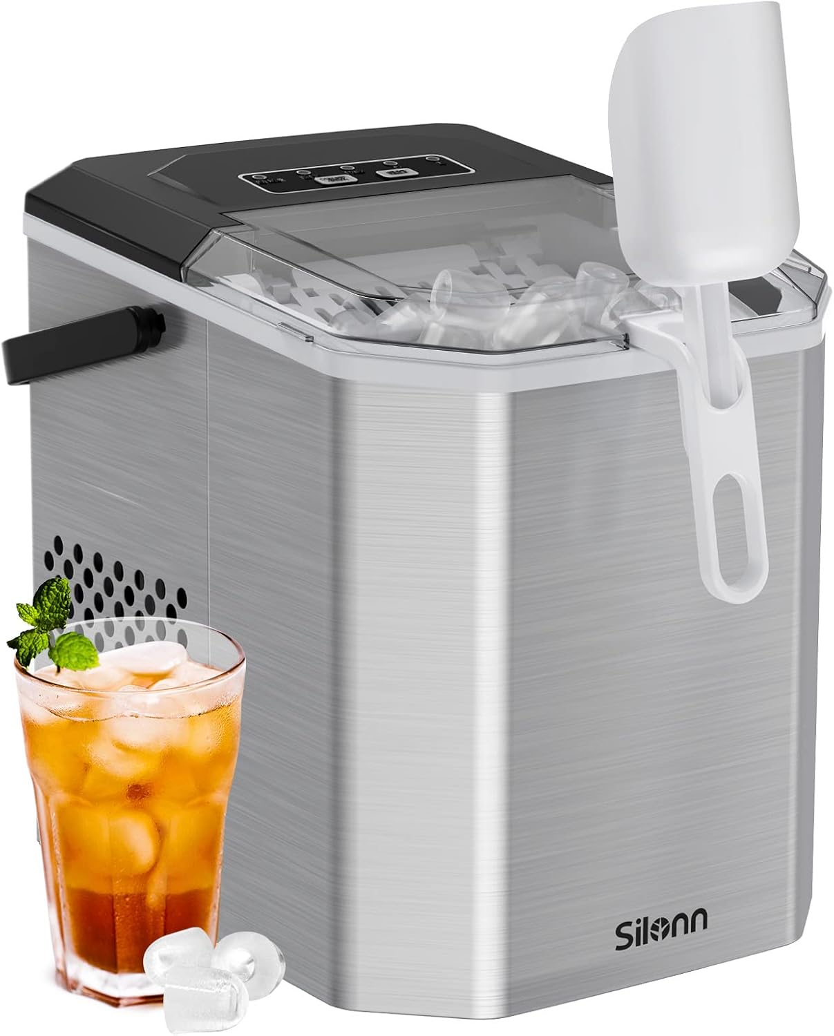 Amazon.com: Silonn Ice Maker Countertop, Stainless Steel Portable Ice ...