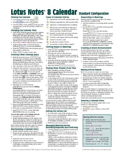 Lotus Notes 8 Calendar Quick Reference Guide (Cheat Sheet of ...