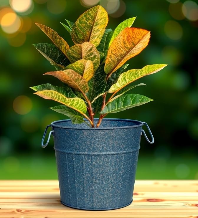 DECOBAY Outdoor Iron Large Bucket Planter with Hooks Blue Color Powder Coated Set of 1 Pieces ...