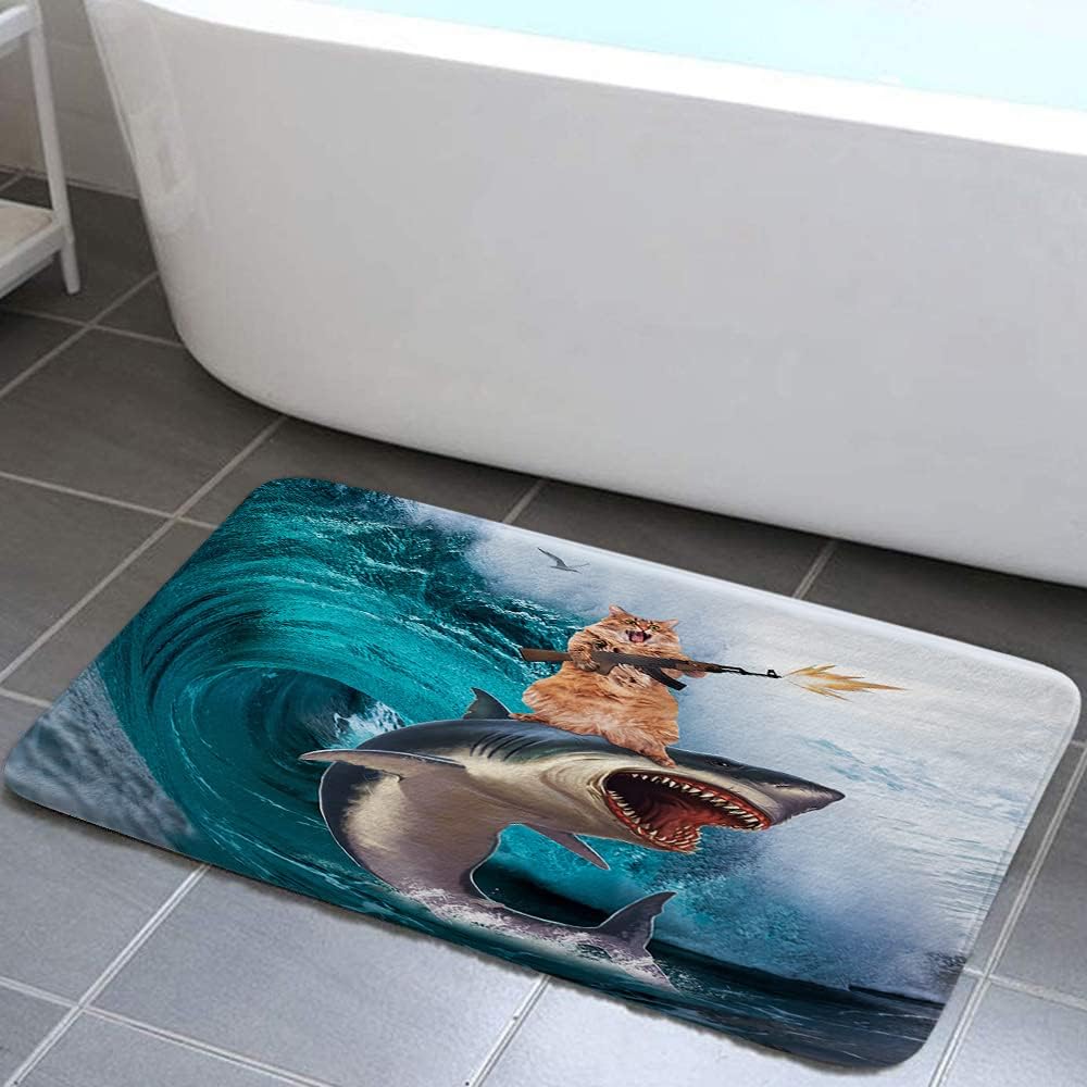 Amazon.com: KXO Funny Cat Shark Bath Mat, Cute Cat Riding Great White ...