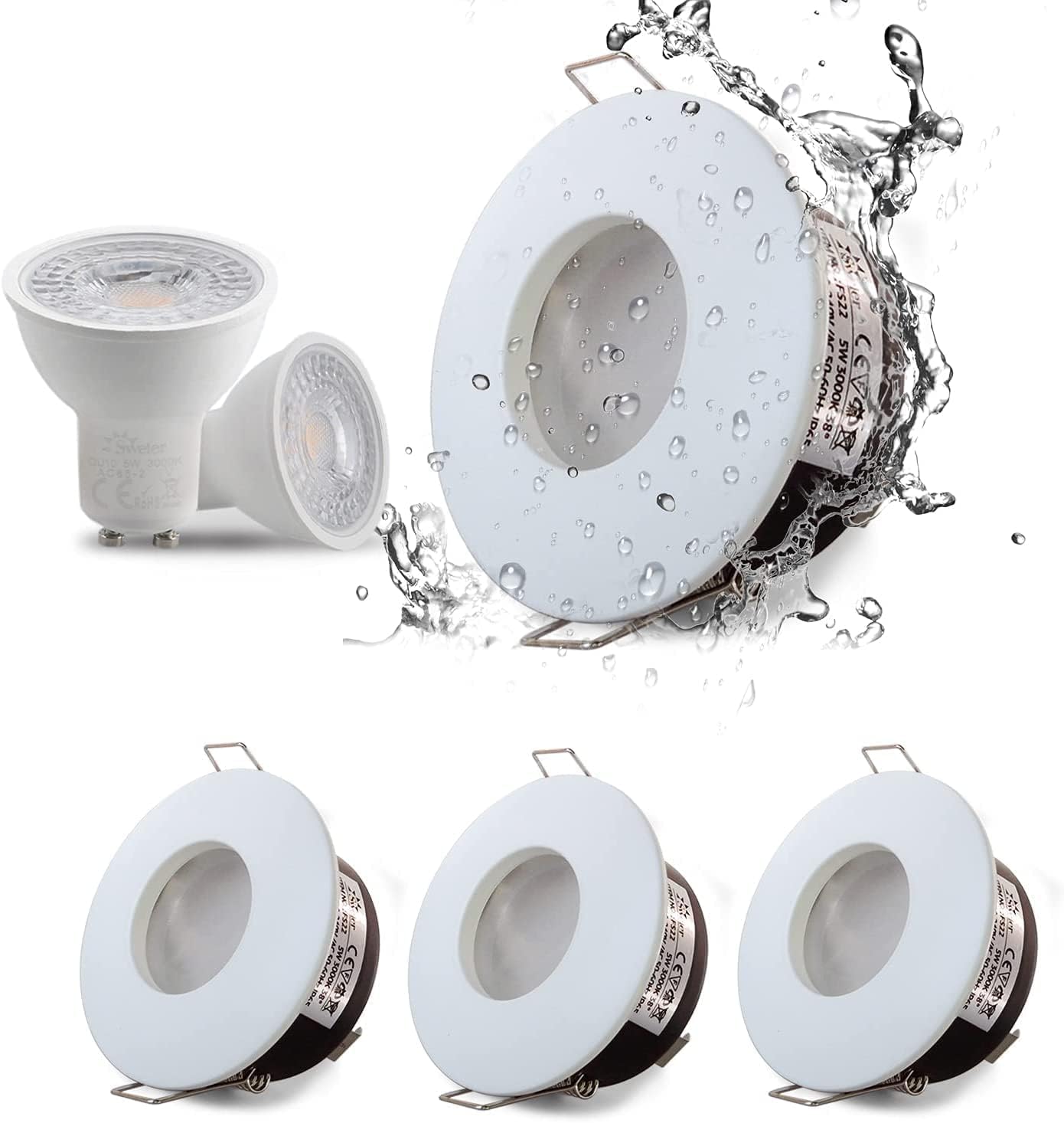 4XSweier 5W IP65 Waterproof LED Recessed Ceiling Lights, Cool White ...