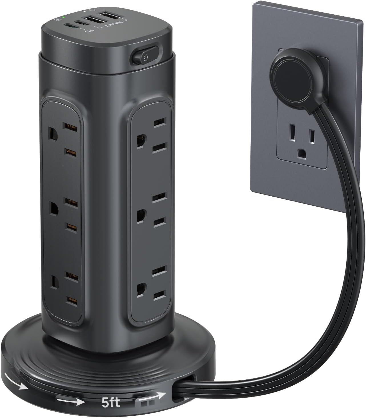 Amazon.com: TROND Retractable Power Strip Tower - Flat Plug Surge Protector Power Strip with USB ...