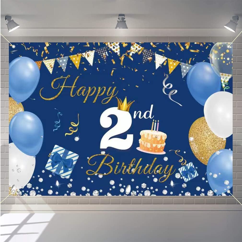 Amazon.com : 2nd Birthday Decorations Happy 2nd Birthday Backdrop ...