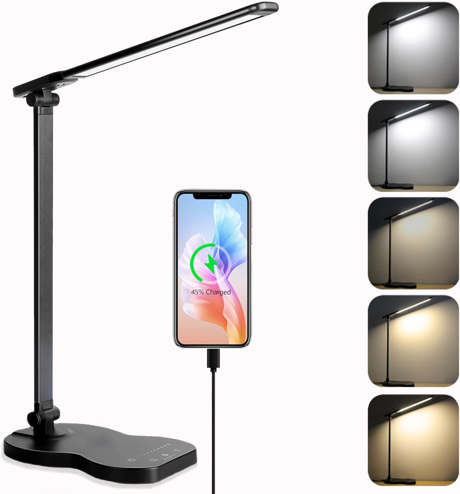 rigors Led Desk Lamp with USB Charging Port, 5 Lighting Colors & 10 ...