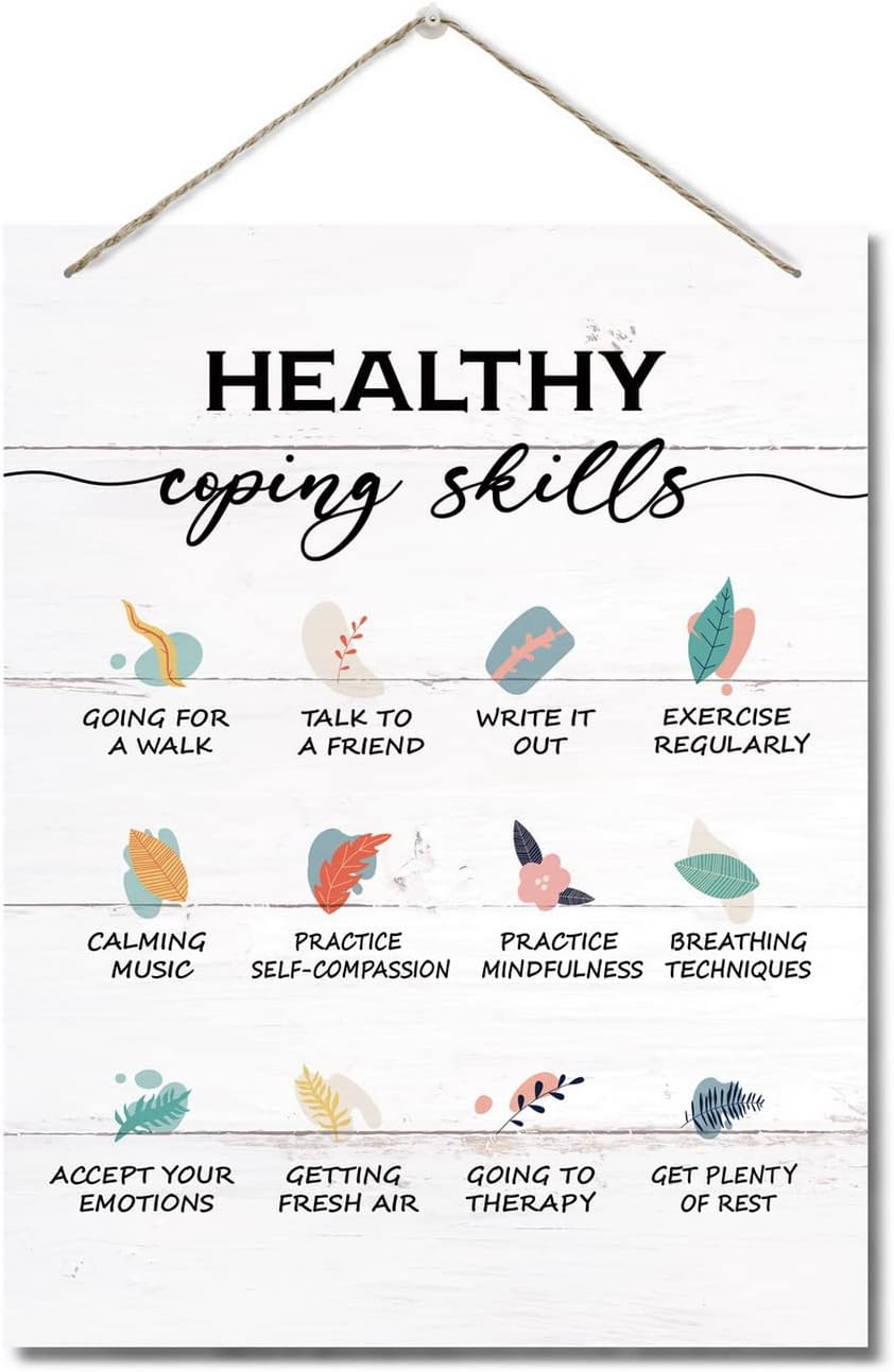 Amazon.com: Coping Skills Wall Art Sign, Hanging Printed Wood Signs for ...