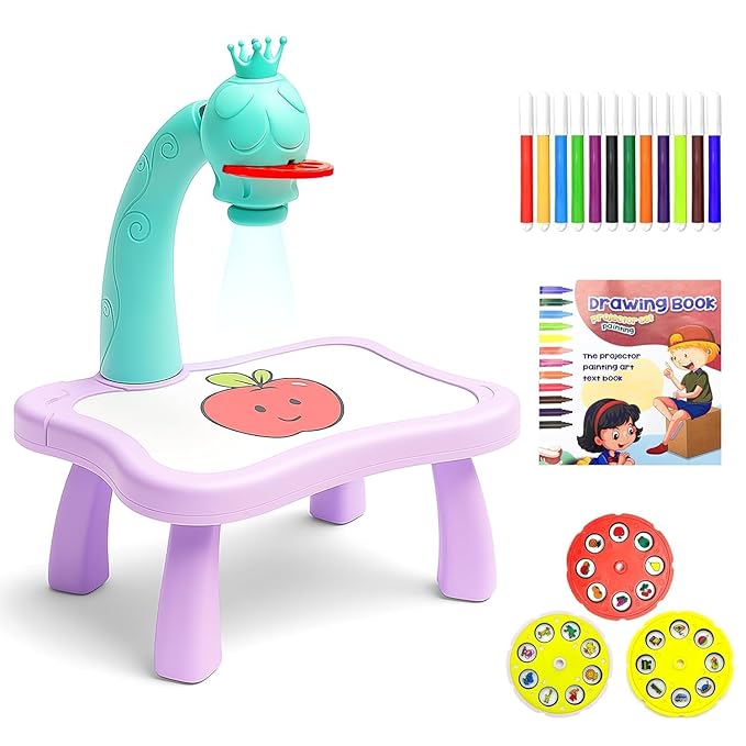 WORLD OF TINY Kids Drawing Projector Table with Crown Lamp - Includes ...