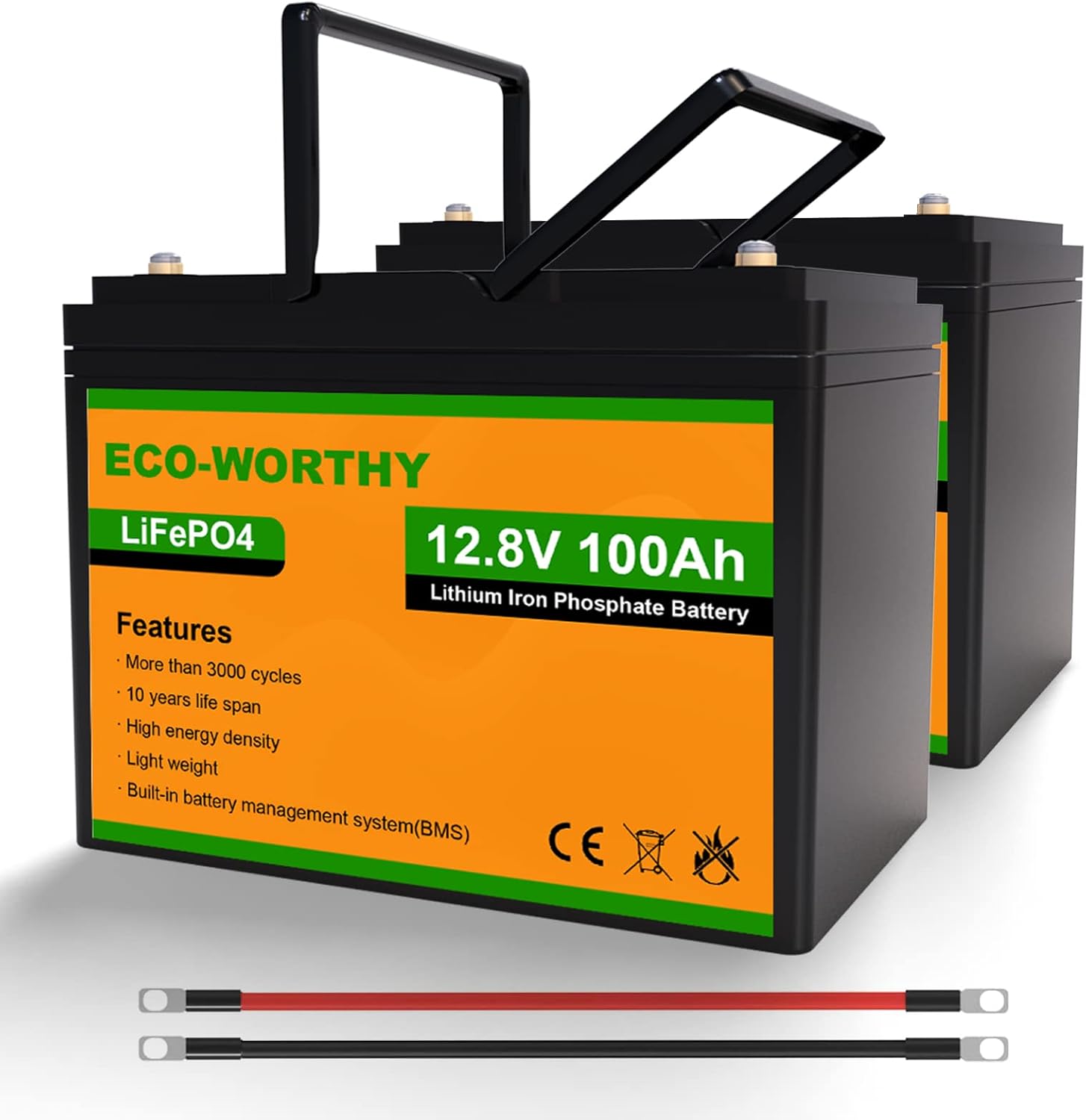 ECO-WORTHY LiFePO4 12 V 200 Ah Battery (2 Packs LiFePO4 100 Ah ...