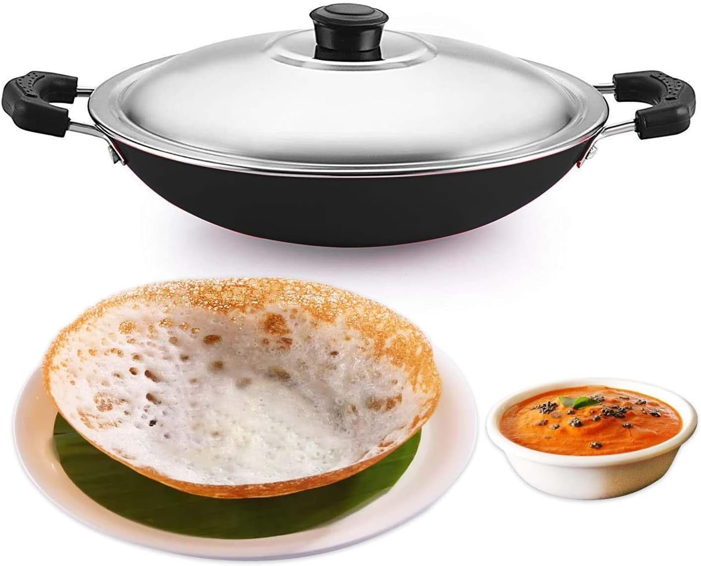 Buy Amazon Brand - Solimo Non Stick Appachetty/Wok with Lid (14cm, 5 ...