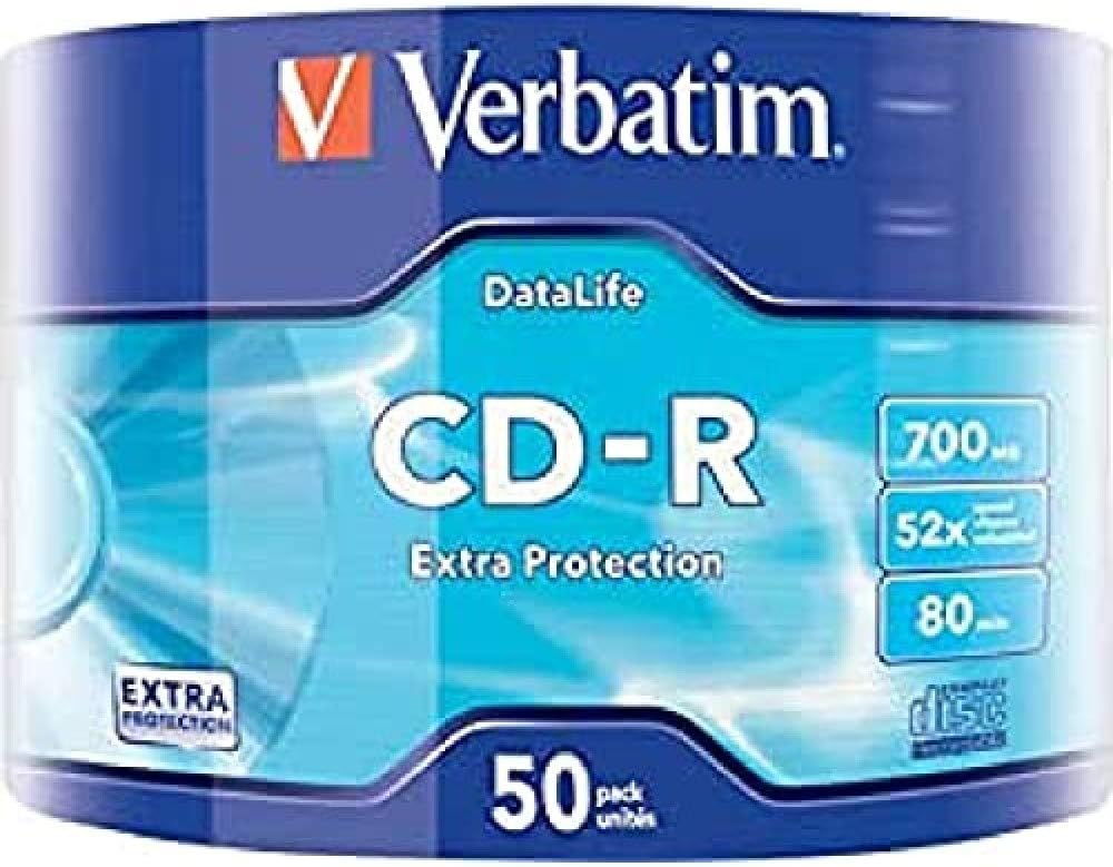 Verbatim 43787 52X 700MB 50Pk CD-R Extra Protection Wrap Spindle - Matt ...