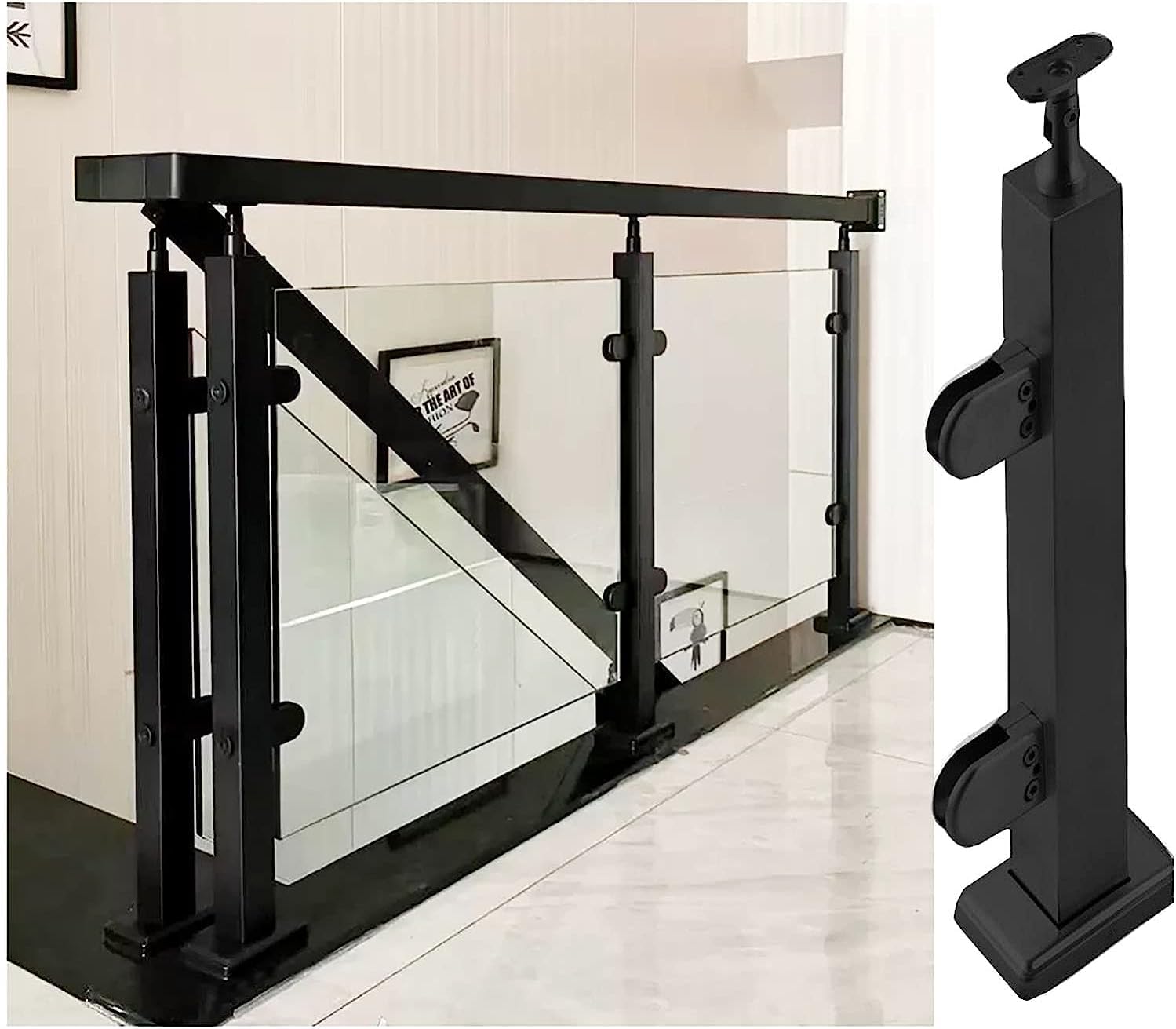 Black Glass Railing Clamp Kits Stainless Steel, Indoor Platform Glass ...