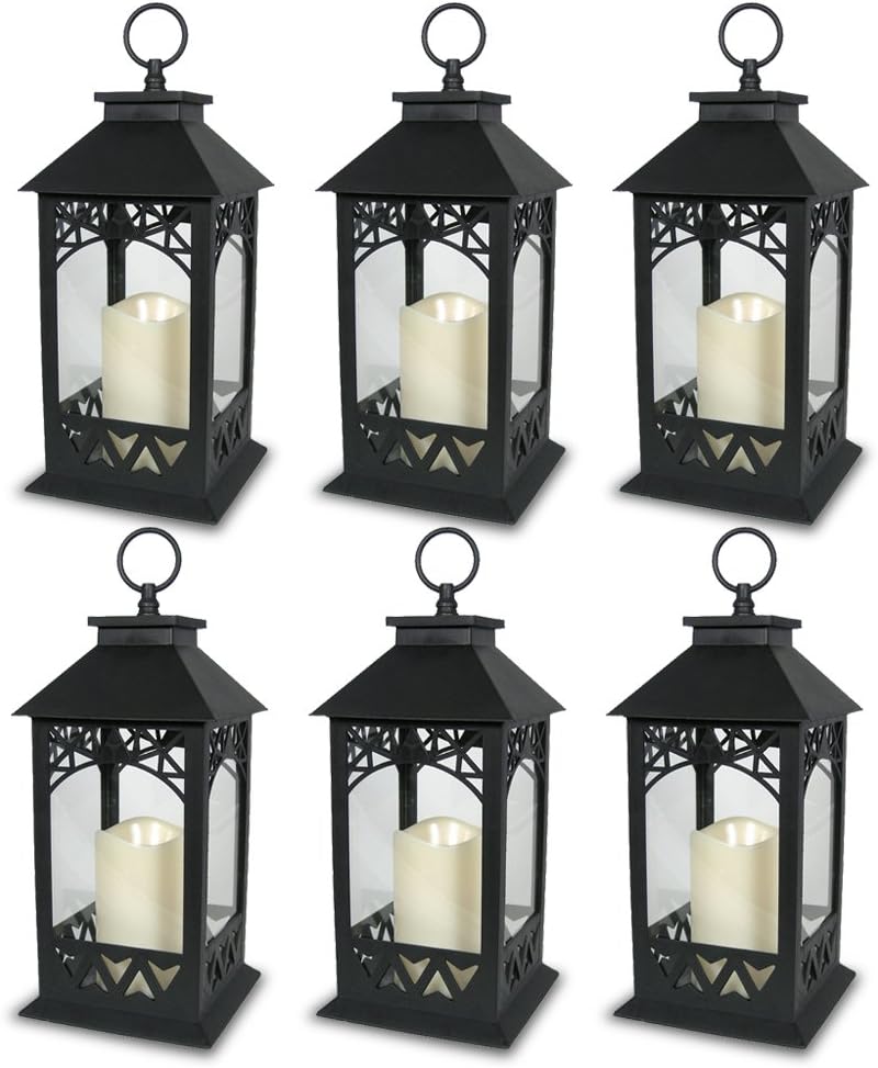 Amazon.com: Black LED Lanterns Set of 6 – 13" Decorative Lattice ...