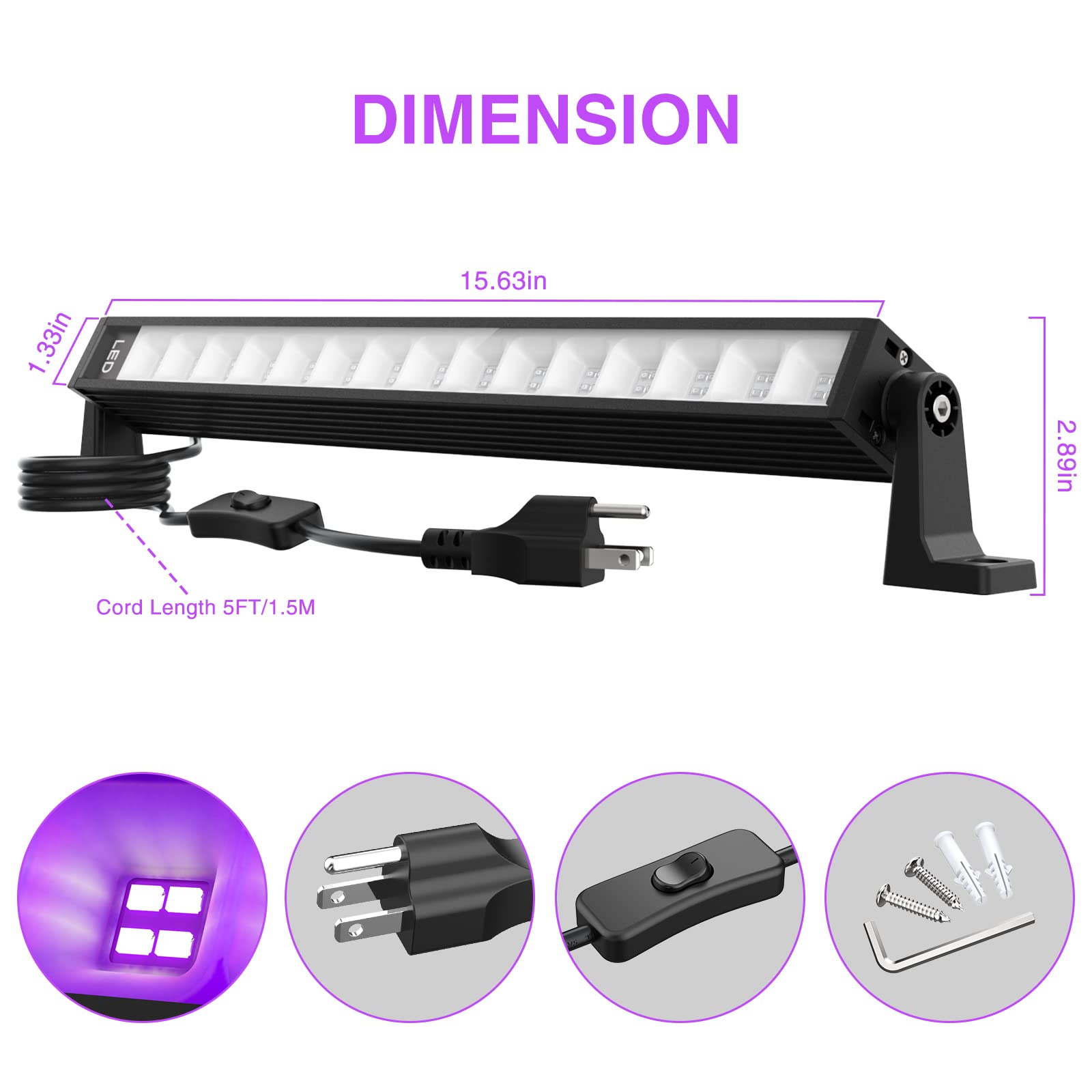 Lamvip 36W LED Black Light Bar, Blacklight Bars Black Lights with Plug ...