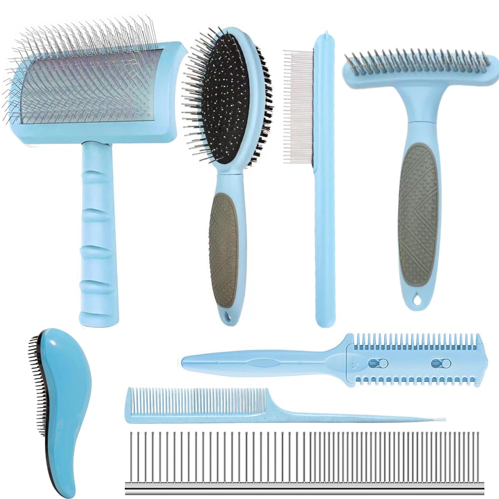 Amazon.com: 8 In 1 Dog Brush Set for Long Hair - Dog Grooming Brushes ...