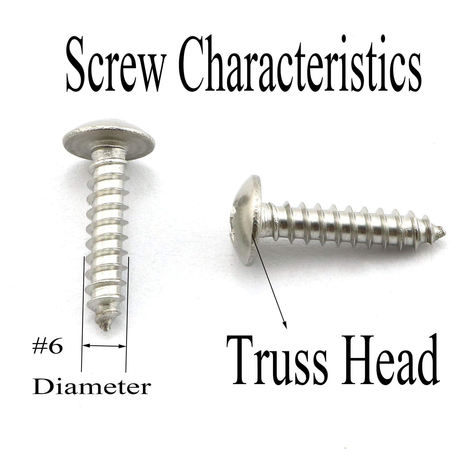 50pcs #6×1/2 inch Truss Head Self Tapping Phillips Screws 304 Stainless Steel Large Cross ...