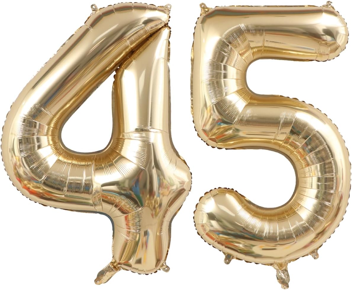 Amazon.com: 40 Inch Light Gold 45 Numbers Balloons White Gold Giant 45 ...