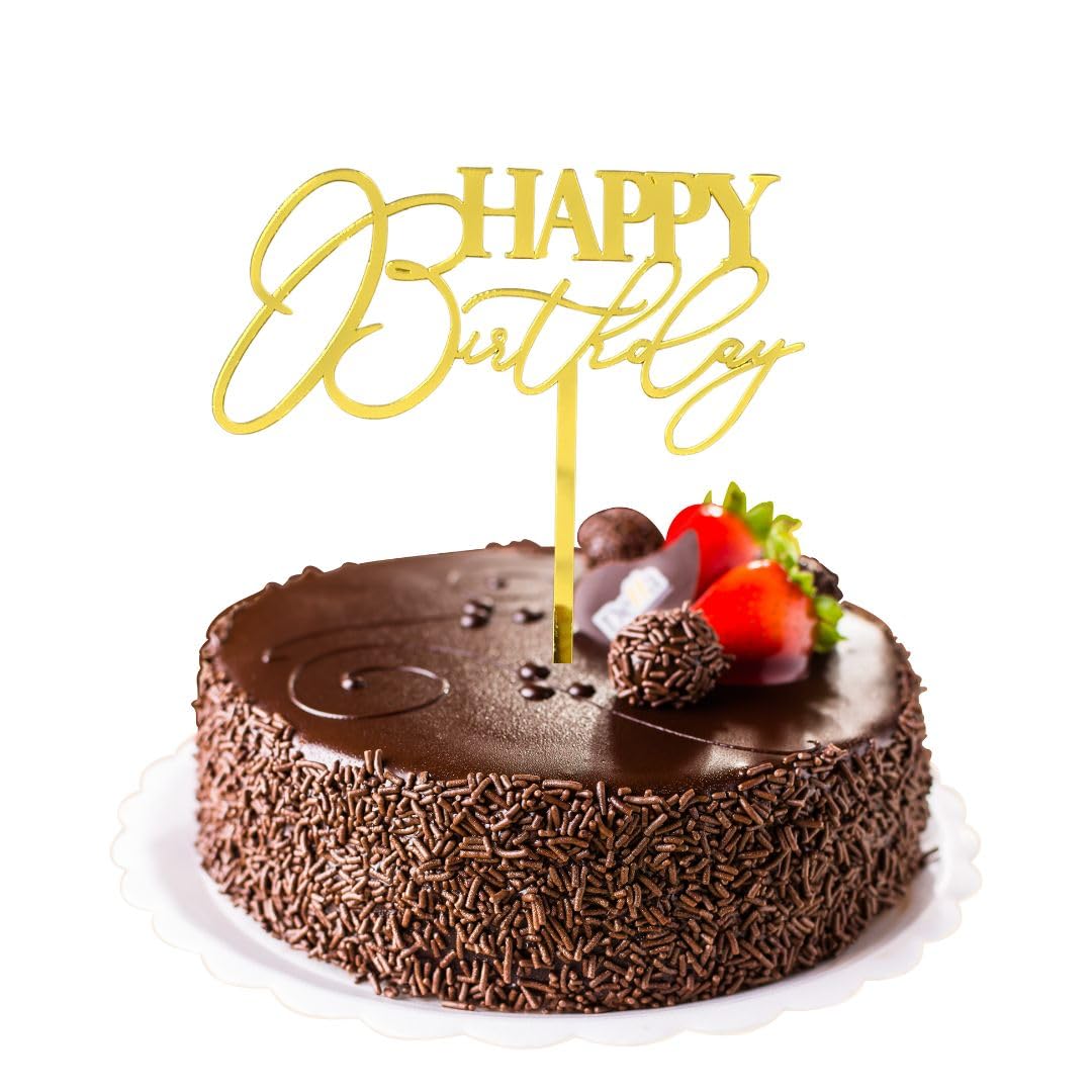 Pretty Ur Party Happy Birthday Cursive Cake Topper Mirrored Gold ...