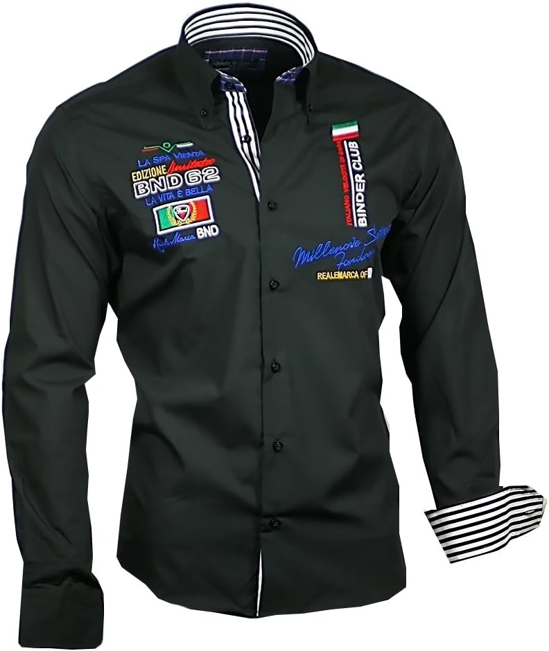 Louis Binder de Luxe Chemise Homme brodée col boutonné Manches Longues ...