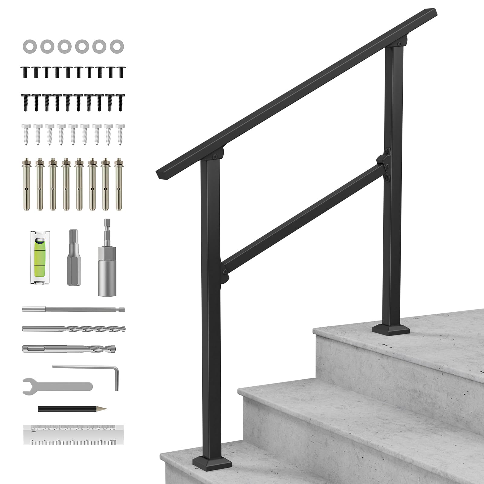 LuckIn 3-Step Handrail for Outdoor Steps Heavy Duty, Porch Railing ...