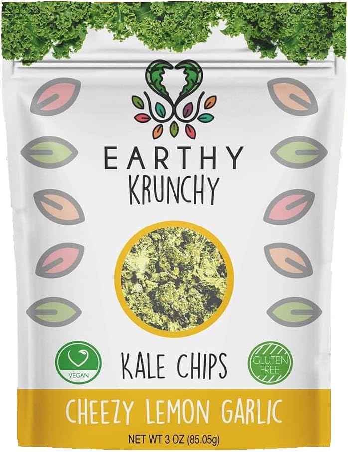 Amazon.com: Earthy Krunchy Snacks Kale Chips - Cheezy Lemon Garlic ...