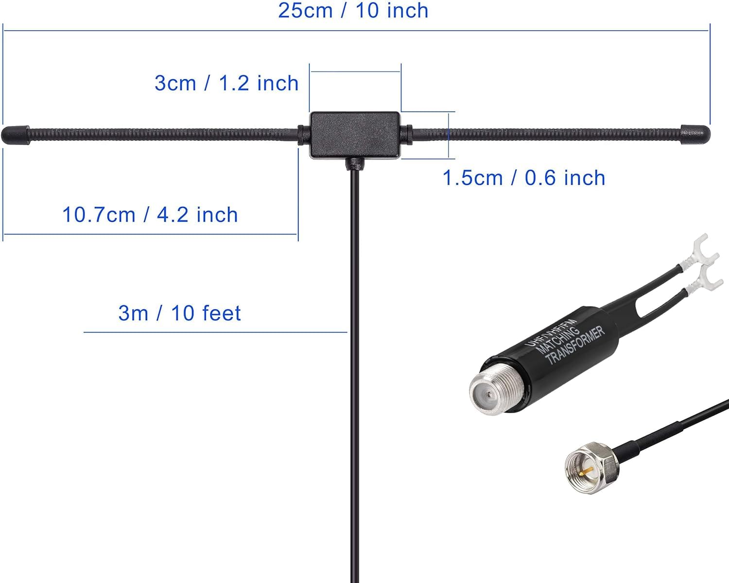 Bingfu 75 Ohm 300 Ohm DAB FM T Shape Dipole Antenna for Indoor Digital ...