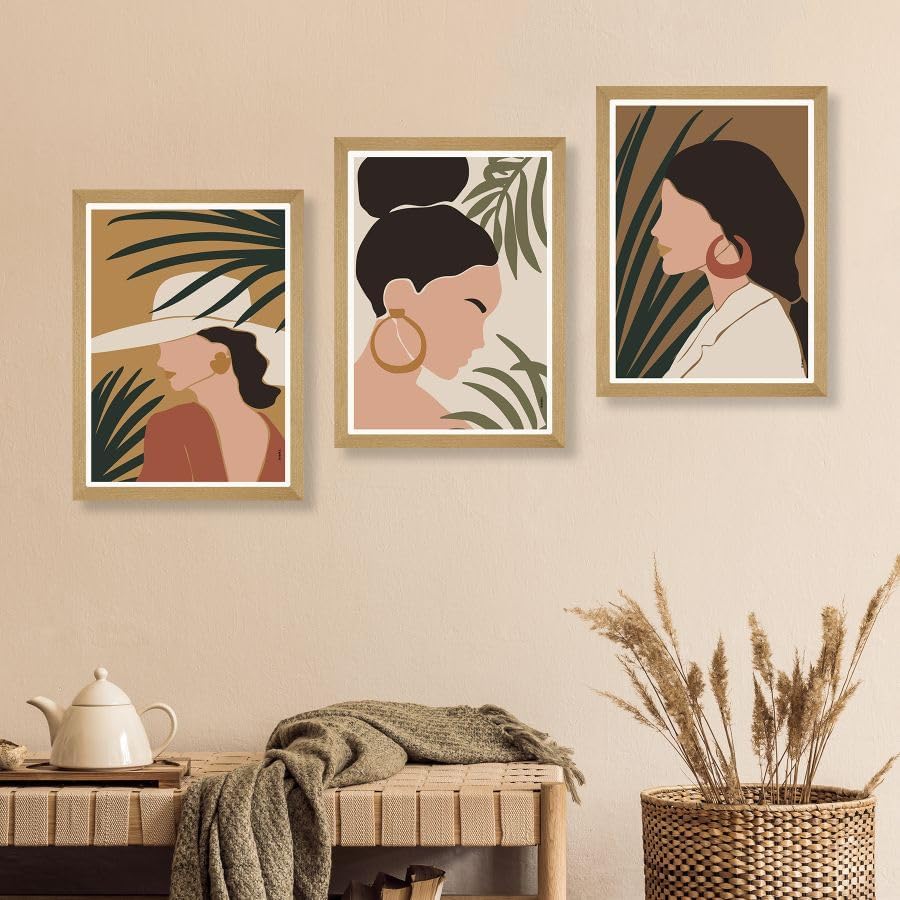 SAF paintings BOHO Set of 3 Modern Art Premium Brown frame Bohemian ...