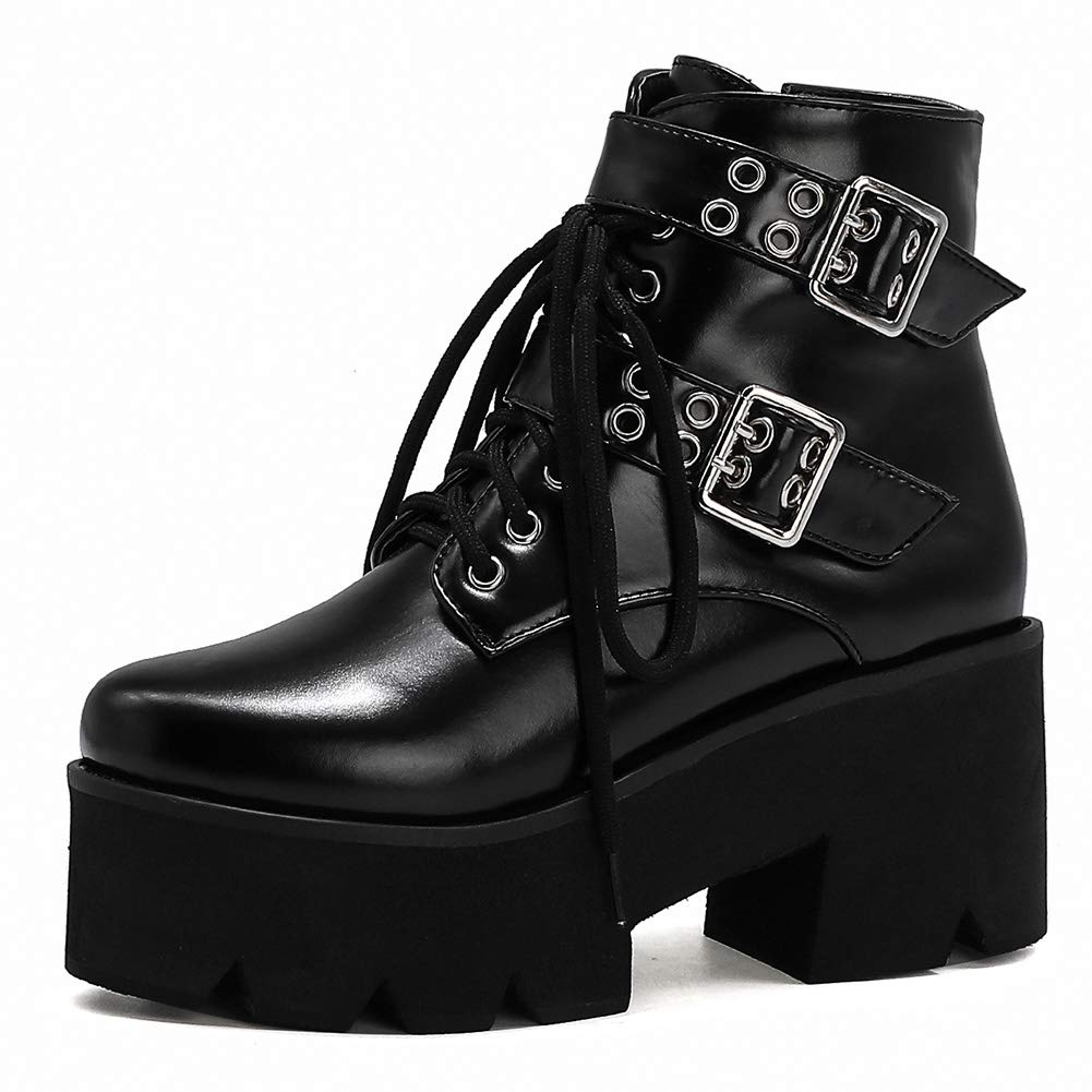 Snapklik.com : Fashion Chain Goth Platform Boots For Women Lace Up ...