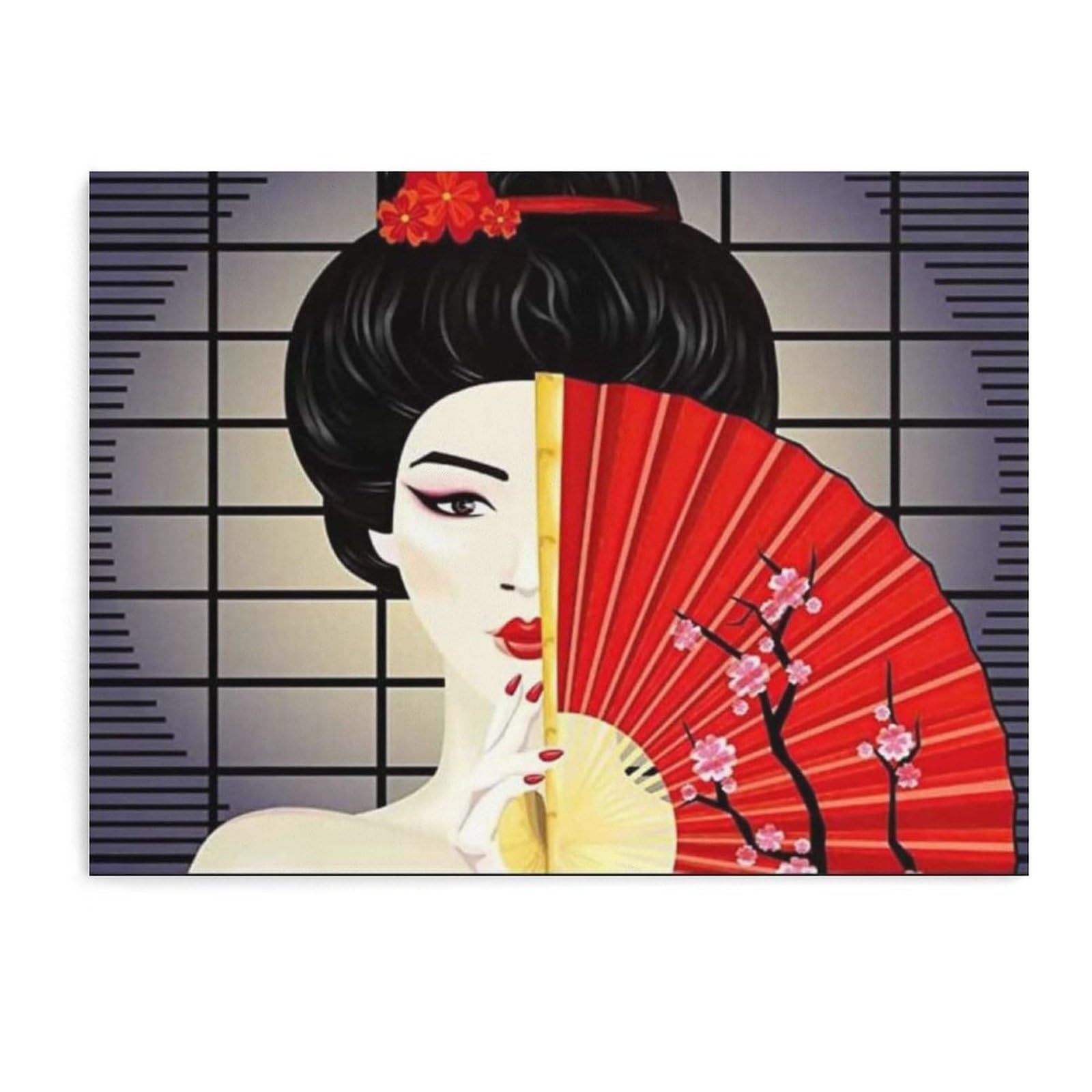 Japanese Geisha Fan Drawing Art Portrait Of A Stylized Japanese Geisha
