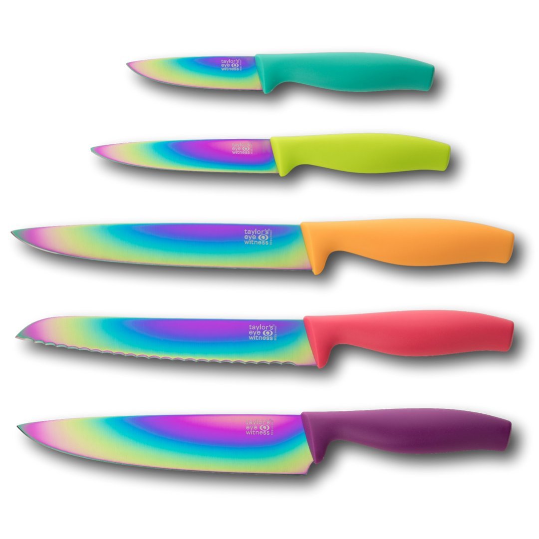 Buy Iridescent Rainbow Coloured Knife Set - 5 piece. Razor Sharp ...