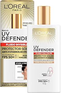 L'Oréal Paris Protector Solar Diario FPS50+ UV Defender Fluido Tono Medio, 40ml : Amazon.com.mx ...