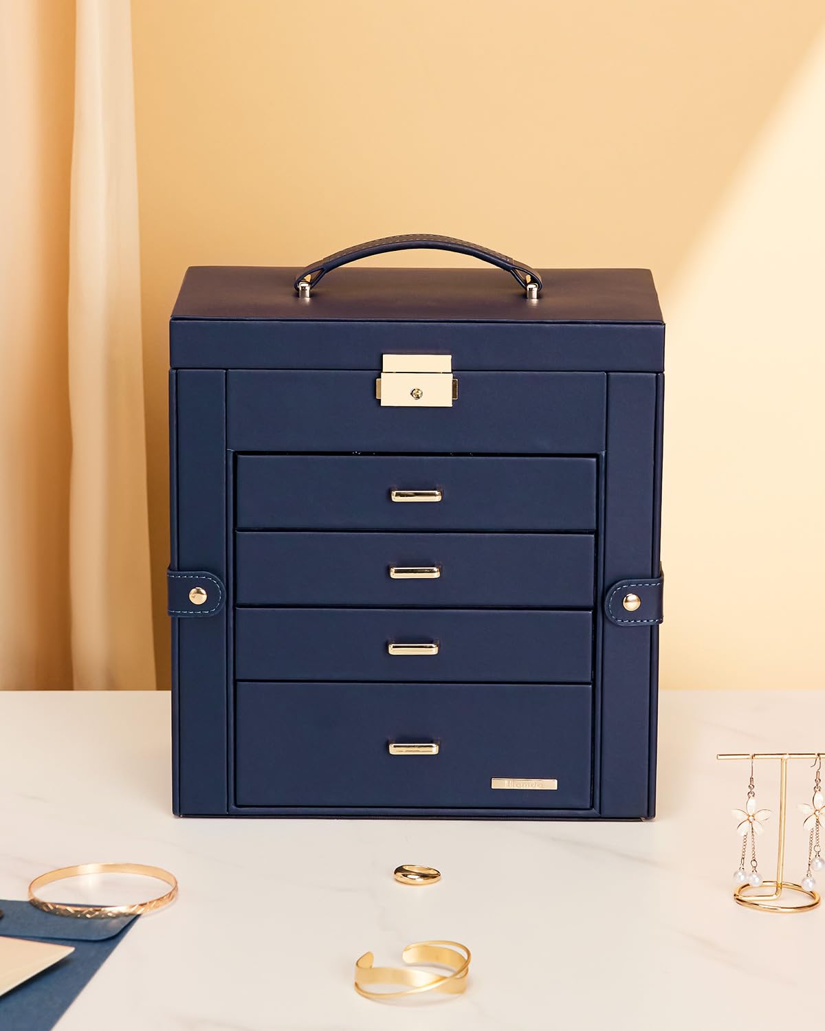 Homde Synthetic Leather Huge Jewelry Box Mirrored Watch Organizer ...