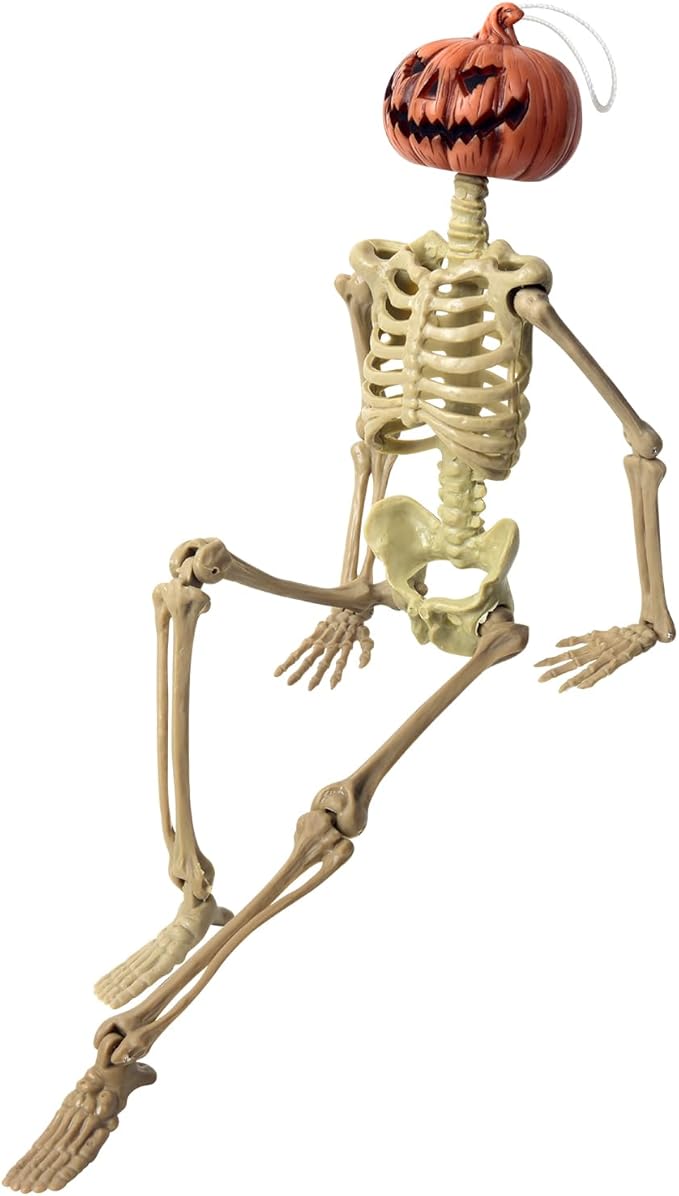 Amazon.com : HABAGOU 16in Halloween Posable Skeleton Pumpkin Full Body ...
