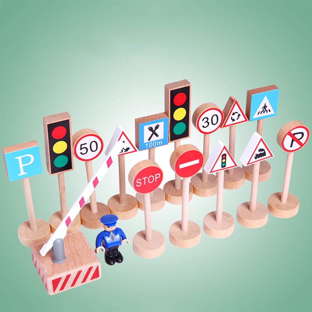 Buy heaven2017 16 Pieces Street Road Traffic Signs Model Block Wooden ...