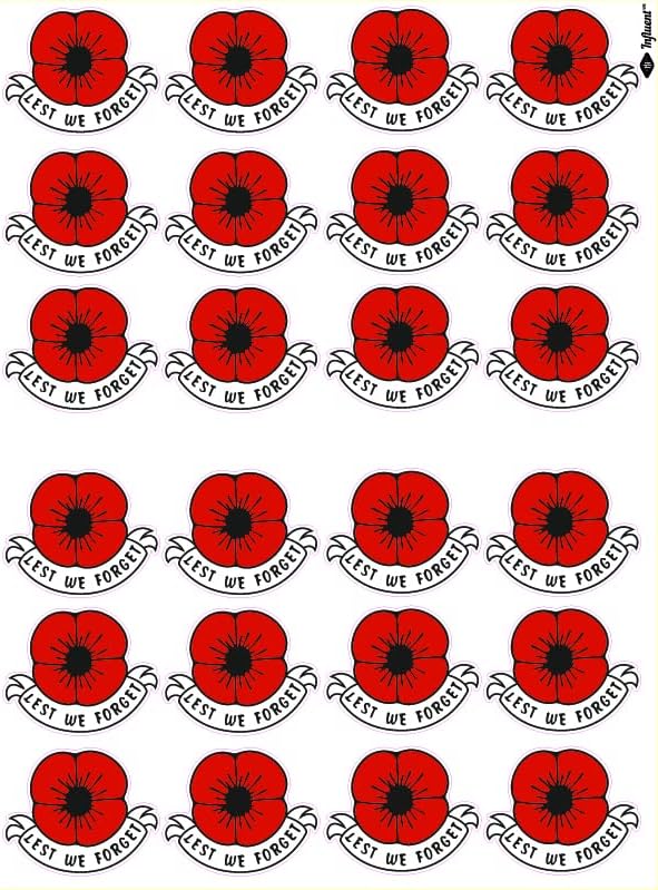Lest we Forget Remembrance Day Poppy Flower Stickers, Pack of 24 Poppy ...