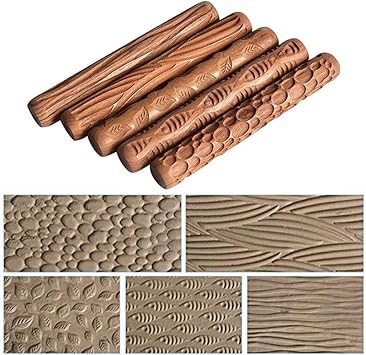 Amazon.com: Yushen 5Pcs Wooden Clay Texture Rolling Emboss Plaid Hand ...