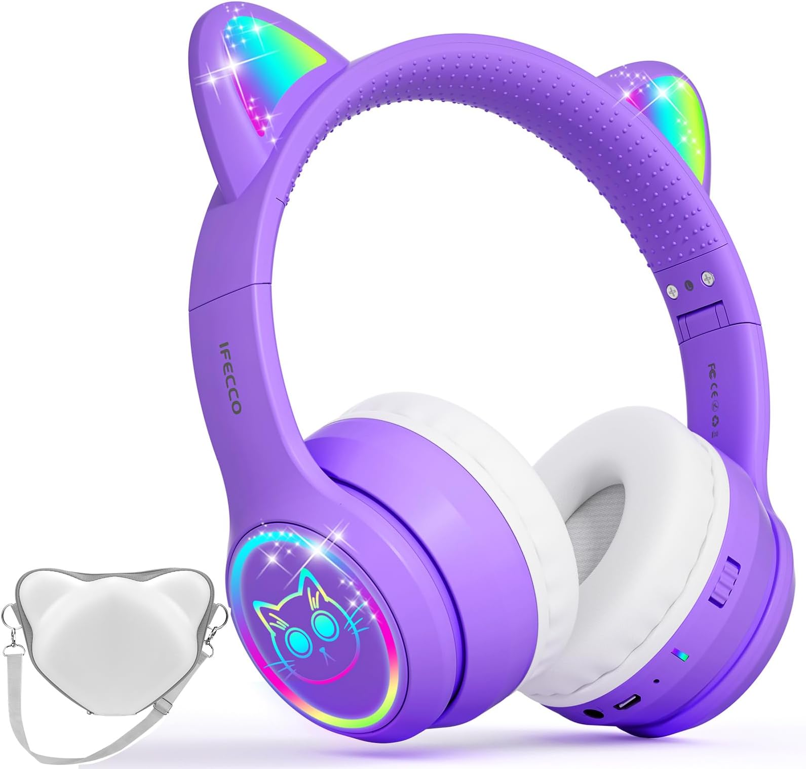 Amazon.com: I love e iFecco Kids Headphones with Microphone Light Up ...