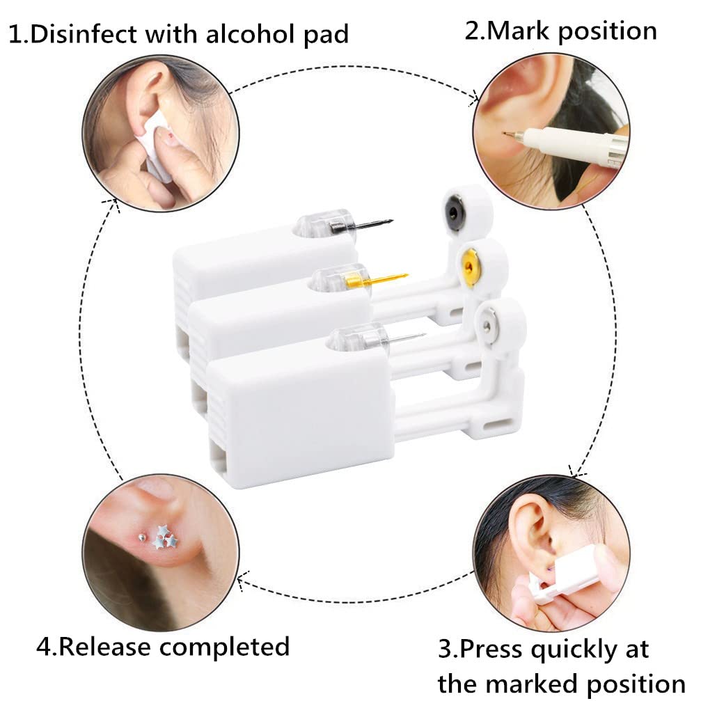 Ear Piercing Kits – 4 Pack Disposable Self Ear Piercing Gun, Ear ...