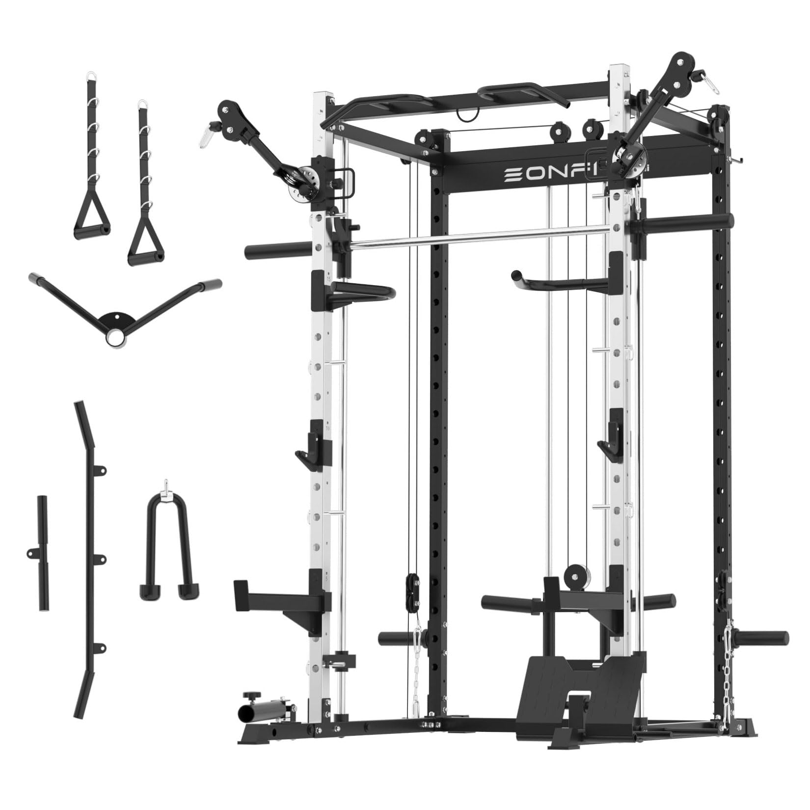Buy Squat Rack Power Cage Home Gym with Cable Crossover Pulley System ...