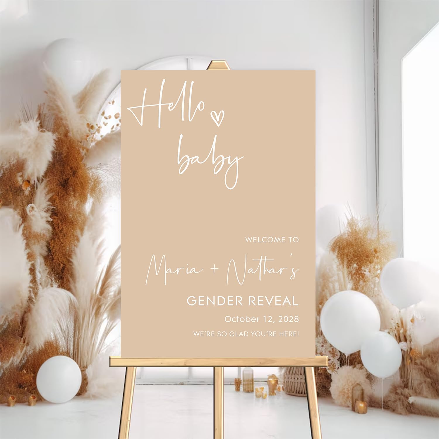 Amazon.com: Personalized Brown Gender Reveal Welcome Sign With Stand ...