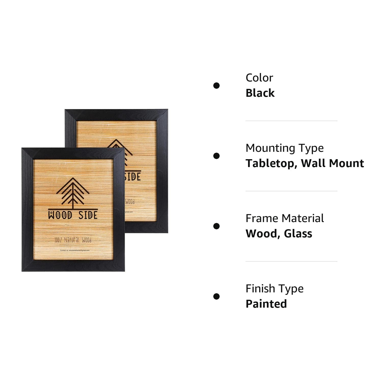 Rustic Wooden Picture Frame 8x10 - Black - Set of 2-100% Natural Eco ...