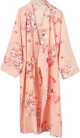 FANCY PUMPKIN Japanese Women's Robe Cotton Dressing Gown Kimono Pajamas Nightgown[Size L] at ...