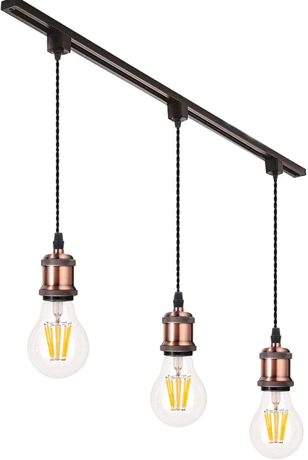 STGLIGHTING 3-Light H-Type Black Braided Wire Ceramic Socket Retro ...