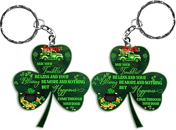WOASTUFF All Over Printed, Irish Wood Keychain, Shamrock Keychain ...