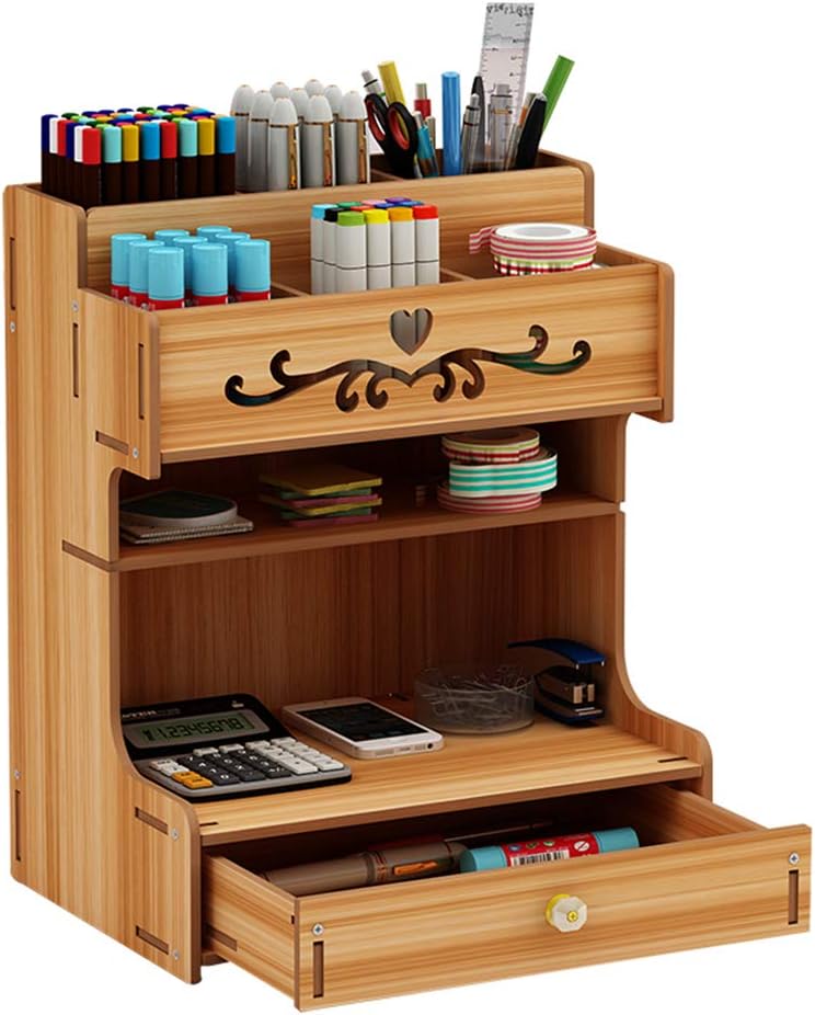 Amazon.com: Wooden Desk Organiser Large Capacity Drawer Stationery ...