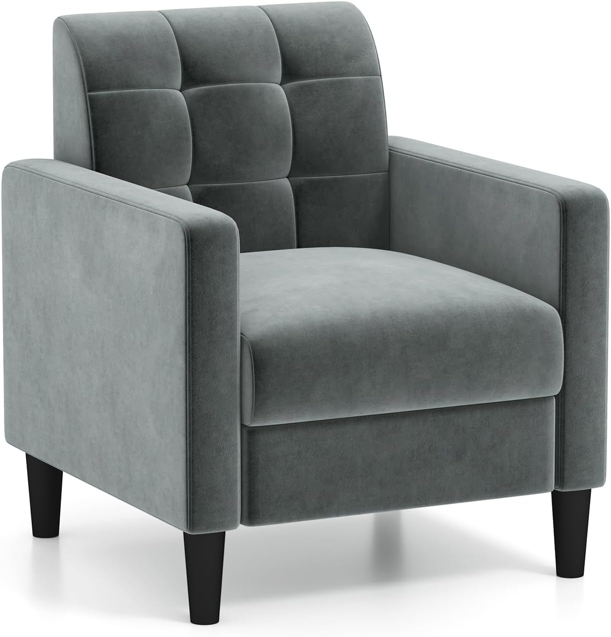 COSTWAY Velvet Accent Chair, Tufted Upholstered Lounge Armchair Single Sofa Chair, Mid-Century ...