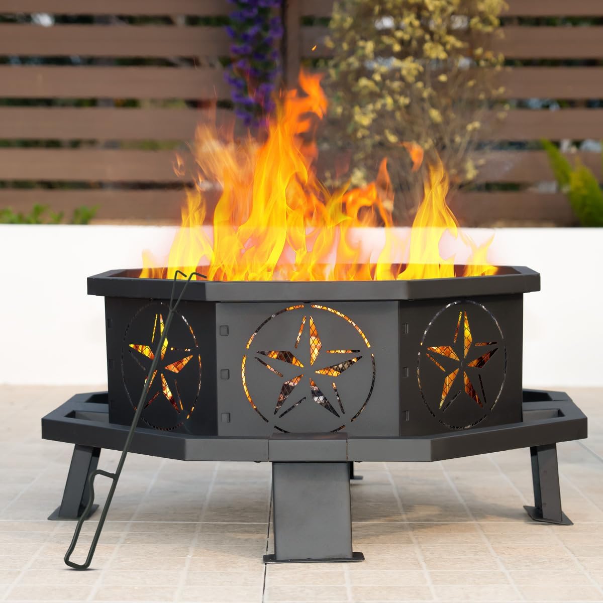 Amazon.com : Verdeluxe 32 Inch Octagonal Outdoor Fire Pit,Wood Burning ...