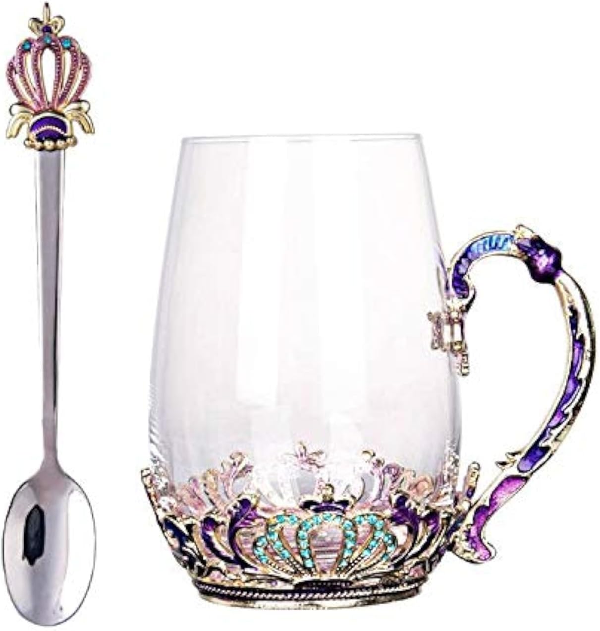 Amazon.com: SWTHONY Glass Fancy Tea Cup Mug with Spoon European Style ...