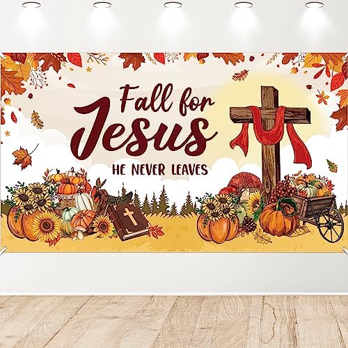Amazon.com : WATINC XtraLarge Fall for Jesus Banner Decorations, Fall ...