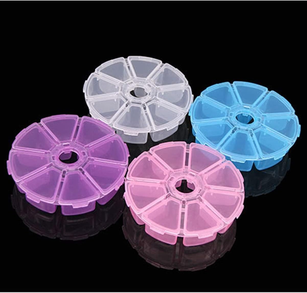 4PCS 8 lattices Transparent Round Plastic Boxes Empty Storage Organizer ...