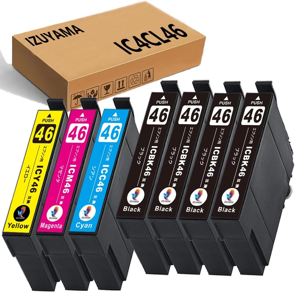 Amazon.co.jp: エプソン(Epson)用 IC4CL46 IC46 互換インクカートリッジ【IC46 BK×4/C/M/Y 7本セット】増量 純正品と併用可能『最新ICチップ搭載 ...